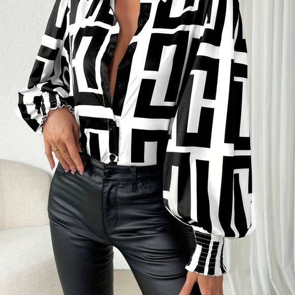 Passion of Essence | Tops | Plus Size Elegant Geometric Shirred Lantern ...